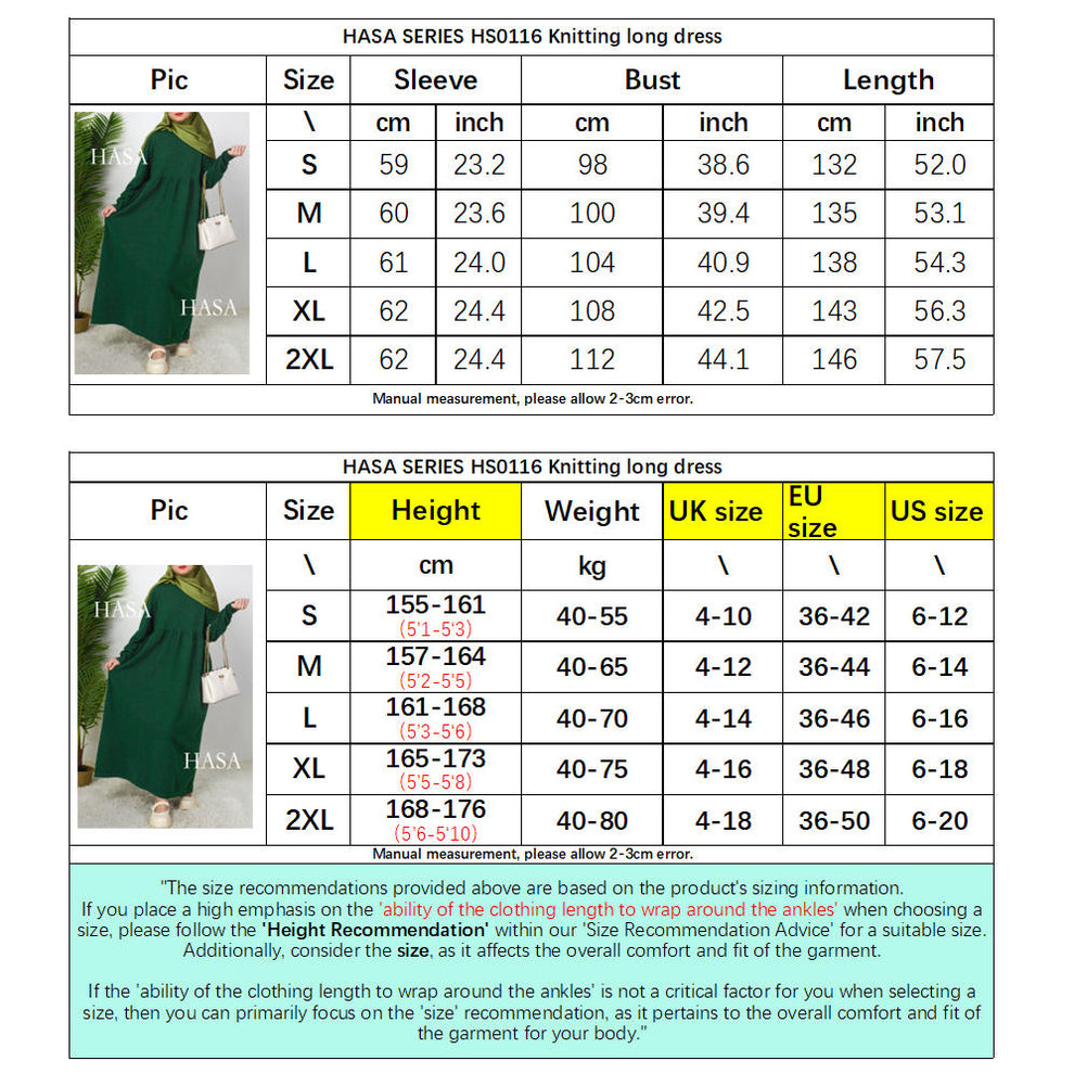HS0116 Solid colour knitted long dress in Loose fitting waist – hasaseries